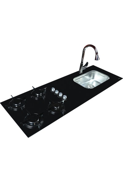 Arnova Cam Evye + 4'lü Ankastre Ocak Siyah