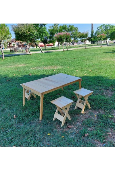 Tuğra Ahşap Dükkanı Ahşap Bavul Tipi Piknik Masa + Tabure