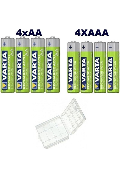 Varta 4 Adet 2100 Mah Aa 4 Adet 800 Mah Aaa Şarjlı Pil Pil Saklama Kutusu Varta -2100+800
