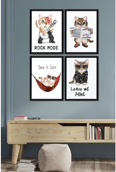 Minnak Kediler 4 Parça Mdf Tablo Set