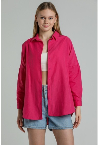 Kadın Koyu Pembe Oversize Uzun Basic Gömlek Kadın Koyu Pembe Oversize Uzun Basic Gömlek