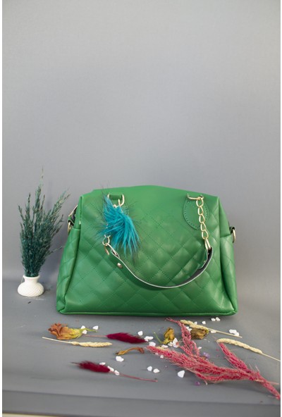 Poobag Baklava Desen Yeşil Püsküllü Omuz ve El Çantası
