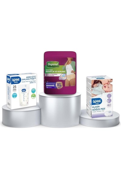 Depend Xlarge Lohusa Pedi + Süt Saklama Poşeti + Göğüs Pedi Depend Xlarge Lohusa Pedi + Süt Saklama Poşeti + Göğüs Pedi