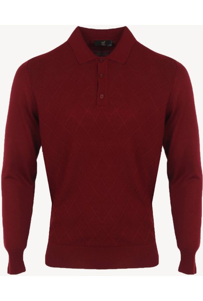 Ysf Erkek Bordo Polo Yaka Desenli Klasik Triko