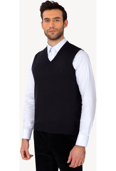 Ysf Erkek Lacivert Klasik V Yaka Triko Süveter