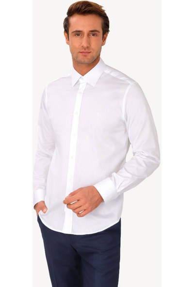 Erkek Beyaz Uzun Kol Slim Fit Saten Gömlek Erkek Beyaz Uzun Kol Slim Fit Saten Gömlek