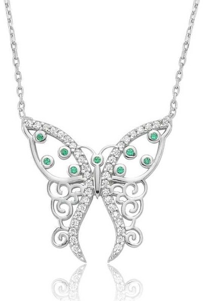 Gumush Gümüş Desenli Kelebek Bayan Kolye
