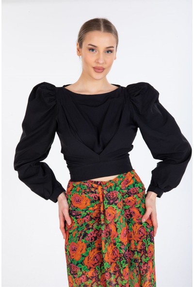 Apricade Siyah Crop Bluz