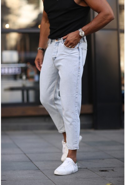 Erkek Buz Mavisi Boyfriend Kot Pantolon