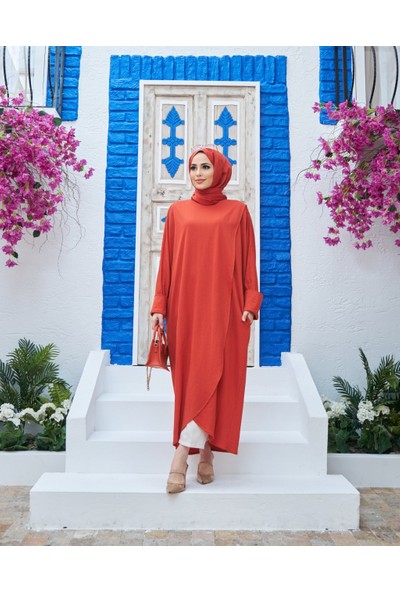 Krep Çapraz Tunik Kiremit Neways 6394 Krep Çapraz Tunik Kiremit Neways 6394