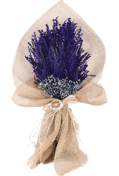 Çiçek Seli Mor Lavanta Kuru Çiçek Buketi & Jut Ambalajlı & Duvar Dekoru & Dekoratif Çiçek 40-45 cm