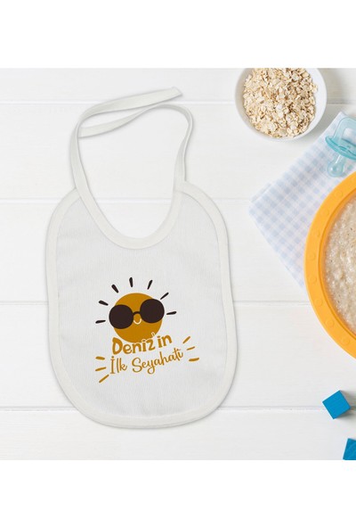 Bk Kids Kişiye Özel Ilk Seyahat Tasarımlı Bebek Mama Önlüğü - Model 1