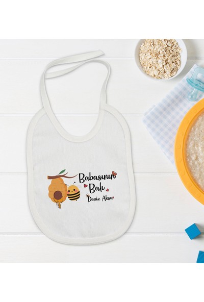 Bk Kids Kişiye Özel Babasının Balı Tasarımlı Bebek Mama Önlüğü - Model 1