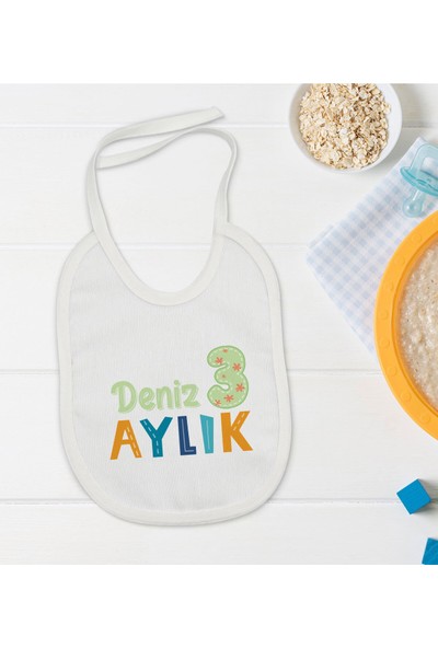 Bk Kids Kişiye Özel Aylık Tasarımlı Bebek Mama Önlüğü - Model 1