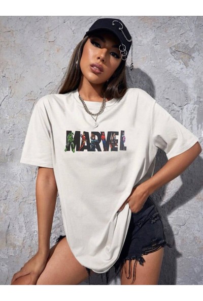 Afro Giyim Oversize Beyaz Marvel Tişört