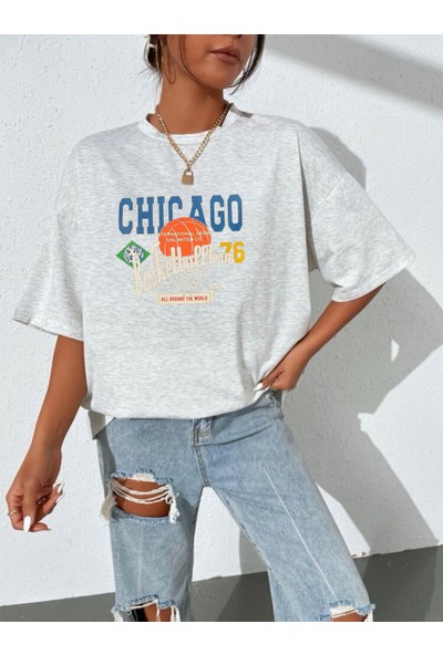 Gri Chicago Basketbol Oversize T-Shirt