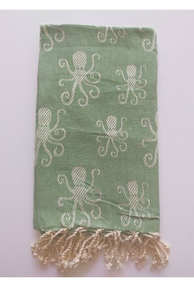Havlucu Dükkanı Ahtapot Desenli Yeşil Pamuk Peştemal / Deniz Havlusu Havlucu Dükkanı Ahtapot Desenli Yeşil Pamuk Peştemal / Deniz Havlusu