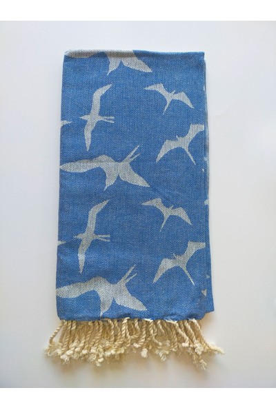 Havlucu Dükkanı Kırlangıç Desenli Mavi Pamuk Peştemal / Deniz Havlusu Havlucu Dükkanı Kırlangıç Desenli Mavi Pamuk Peştemal / Deniz Havlusu
