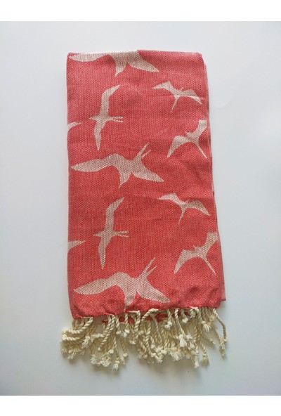 Havlucu Dükkanı Kırlangıç Desenli Kırmızı Pamuk Peştemal / Deniz Havlusu Havlucu Dükkanı Kırlangıç Desenli Kırmızı Pamuk Peştemal / Deniz Havlusu