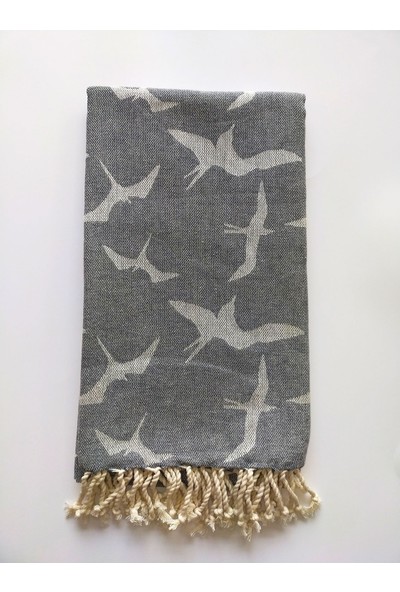 Havlucu Dükkanı Kırlangıç Desenli Siyah Pamuk Peştemal / Deniz Havlusu Havlucu Dükkanı Kırlangıç Desenli Siyah Pamuk Peştemal / Deniz Havlusu