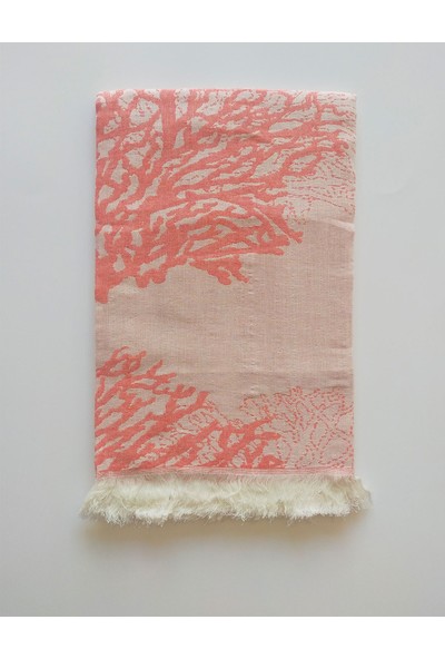 Havlucu Dükkanı Mercan Desenli Kırmızı Pamuk Peştemal / Deniz Havlusu Havlucu Dükkanı Mercan Desenli Kırmızı Pamuk Peştemal / Deniz Havlusu