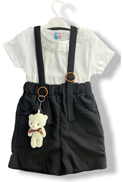 Can Bebe & Kids Kız Çocuk Beli Ayarlanabilir Ayıcık Detaylı %100 Pamuk Tişörtlü Slopet Takım 3-8 Yaş