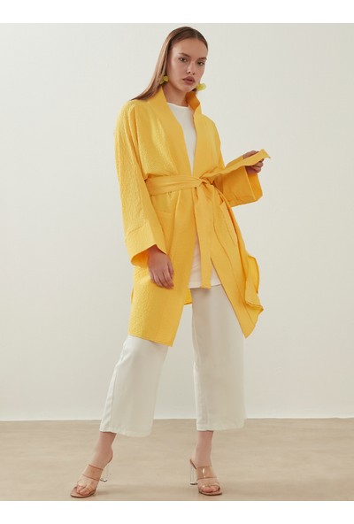 Por La Cara Kemerli Kimono - Sarı - Por La Cara