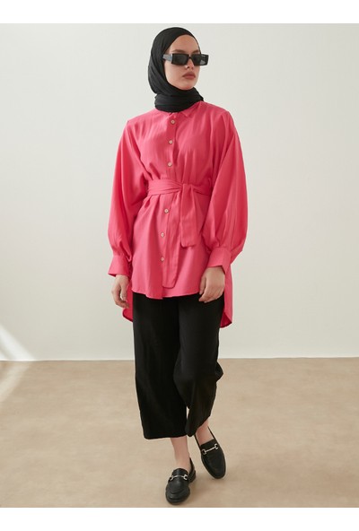Por La Cara Önü Kısa Arka Uzun Belinden Kemerli Tunik - Fuşya - Por La Cara Por La Cara Önü Kısa Arka Uzun Belinden Kemerli Tunik - Fuşya - Por La Cara