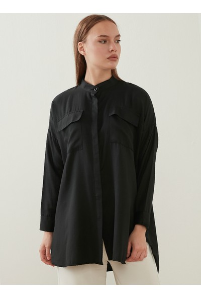 Por La Cara Çift Cep Kapaklı Oversize Tunik - Siyah - Por La Cara Por La Cara Çift Cep Kapaklı Oversize Tunik - Siyah - Por La Cara