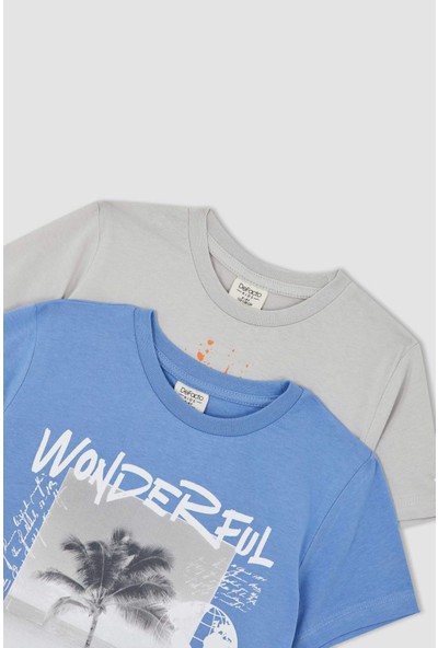 DeFacto Erkek Çocuk Regular Fit Bisiklet Yaka Kısa Kollu 2'li Pamuklu Penye Tişört X8354A622SM DeFacto Erkek Çocuk Regular Fit Bisiklet Yaka Kısa Kollu 2'li Pamuklu Penye Tişört X8354A622SM