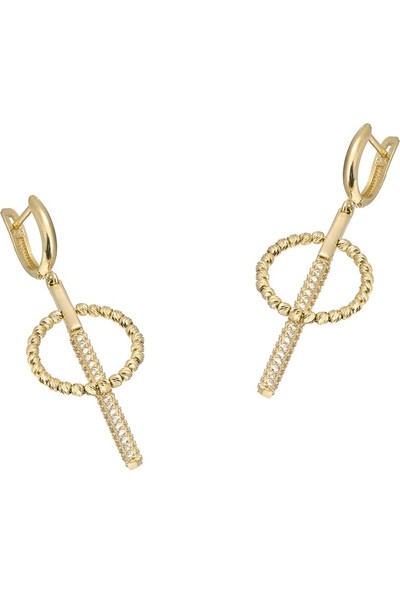 Altın Nesil Dorika Halkalı Taşlı Modern Altın Küpe