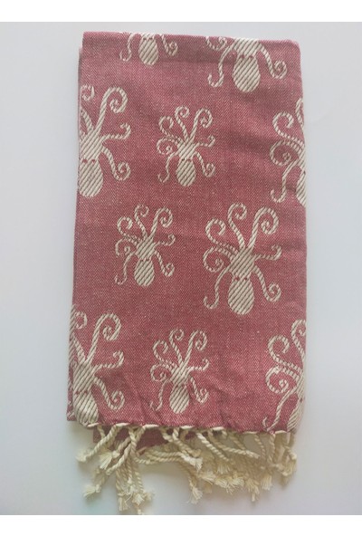 Havlucu Dükkanı Ahtapot Desenli Bordo Pamuk Peştemal / Deniz Havlusu Havlucu Dükkanı Ahtapot Desenli Bordo Pamuk Peştemal / Deniz Havlusu