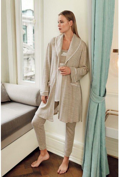 Artış Kadın 11305 Viskon Lohusa 3'lü Sabahlık Pijama Takımı 22K