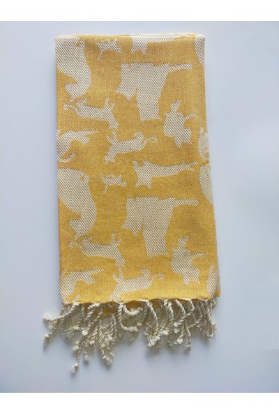 Havlucu Dükkanı Kedi Desenli Hardal Pamuk Peştemal / Deniz Havlusu Havlucu Dükkanı Kedi Desenli Hardal Pamuk Peştemal / Deniz Havlusu