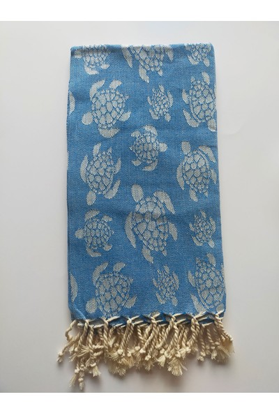 Havlucu Dükkanı Caretta Caretta Desenli Mavi Pamuk Peştemal / Deniz Havlusu Havlucu Dükkanı Caretta Caretta Desenli Mavi Pamuk Peştemal / Deniz Havlusu