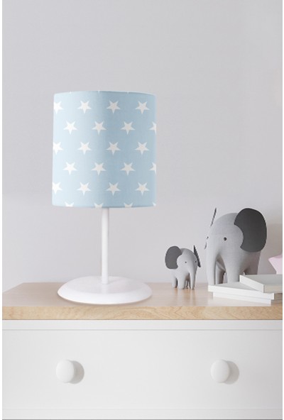 Milroma Mavi Zeminde Beyaz Yıldızlar Çocuk Odası Abajur