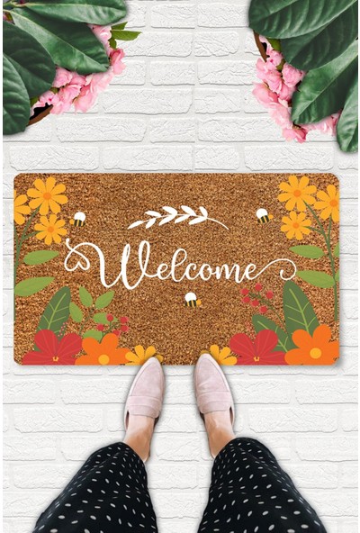 Uygur Home Rosin Bee Temalı Coco Görünümlü Dekoratif Kapı Önü ve Iç Mekan Paspası