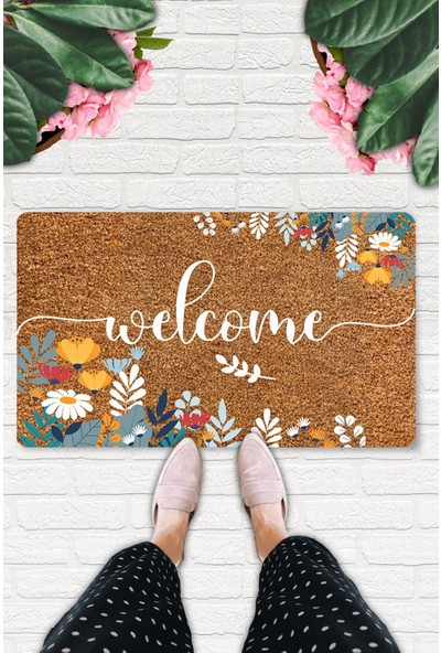 Uygur Home Kır Çiçekleri Temalı Coco Görünümlü Dekoratif Kapı Önü ve Iç Mekan Paspası