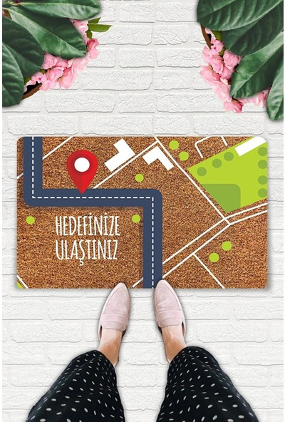 Uygur Home Hedefinize Ulaştınız Temalı Coco Görünümlü Dekoratif Kapı Önü ve Iç Mekan Paspası