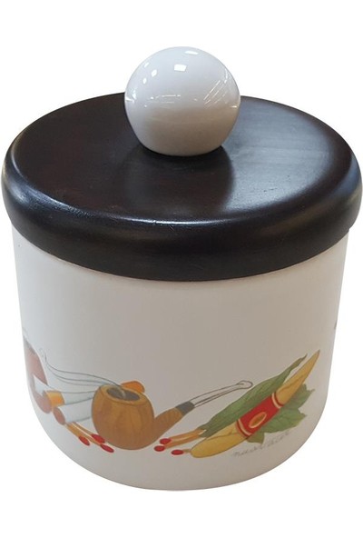 Bek Tobacco Pipo Tutun Kavanozu Seramik Beyaz Resimli