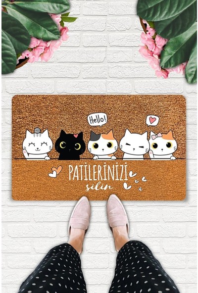 Uygur Home Cat Crew Temalı Coco Görünümlü Dekoratif Kapı Önü ve Iç Mekan Paspası