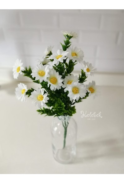 Kelebek Çiçekçilik Hobi Papatya Gerçek Görünümlü Beyaz Yapay Çiçek