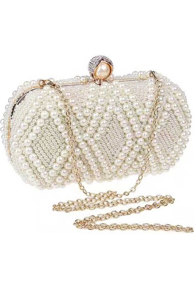 Janae Zincir Saplı Boncuklu Abiye Çanta - Bej (Yurt Dışından)