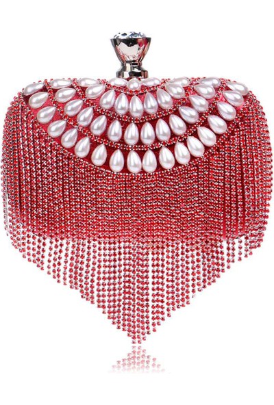 Janae Boncuk Püsküllü Abiye Çanta - Kırmızı (Yurt Dışından)