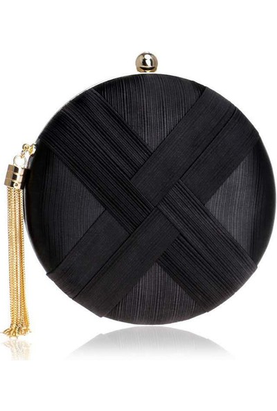 Janae Püskül Detaylı Yuvarlak Abiye Kadın Çanta - Siyah (Yurt Dışından)