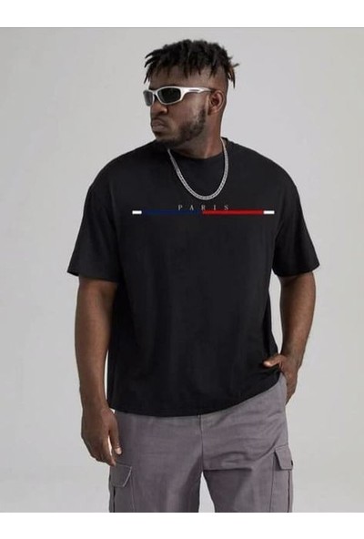 Paris Baskılı Erkek Siyah Oversize T-Shirt Paris Baskılı Erkek Siyah Oversize T-Shirt