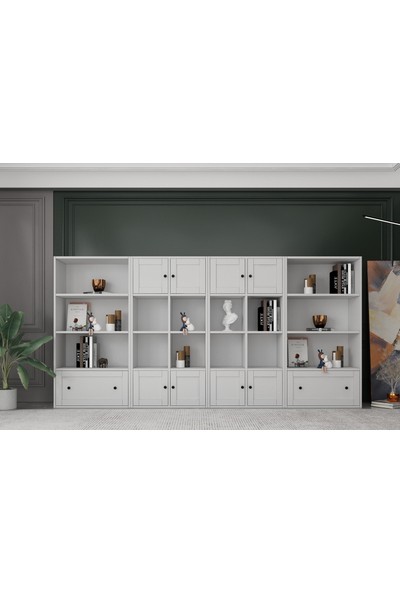 Nettrends Düser Kapakli Rafli Kitaplik 260 cm Beyaz KTP-1419