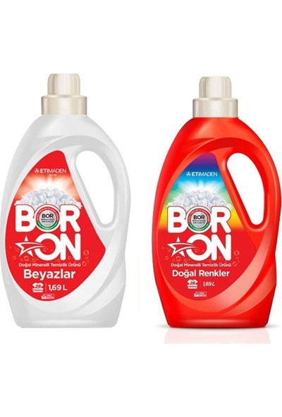 Boron Sıvı Çamaşır Deterjanı 1.69 Lt 2 Adet 1 Adet Beyazlar 1 Adet Renkliler Boron Sıvı Çamaşır Deterjanı 1.69 Lt 2 Adet 1 Adet Beyazlar 1 Adet Renkliler