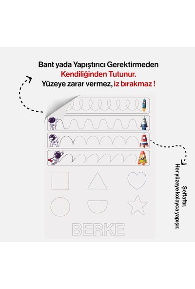 Evbuya Uzay Temalı Çizgi Çalışması - Duvarda Iz Bırakmayan, Statik Tutunan Akıllı Kağıt Duvar Stickerı Evbuya Uzay Temalı Çizgi Çalışması - Duvarda Iz Bırakmayan, Statik Tutunan Akıllı Kağıt Duvar Stickerı