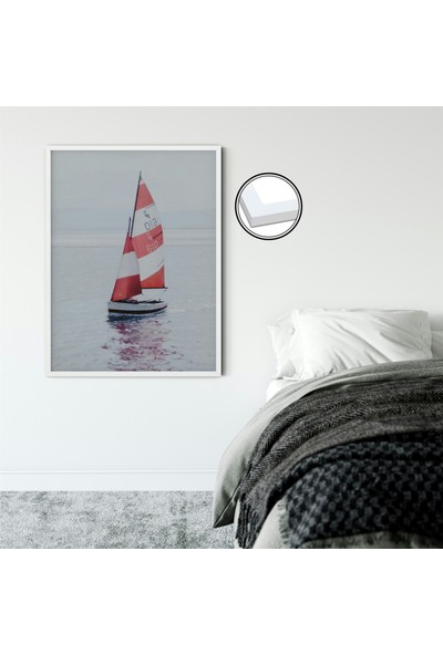 Tekne Temalı Dekoratif Beyaz Çerçeveli Tablo